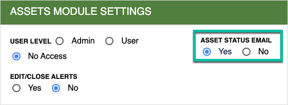 Assets Status Report email