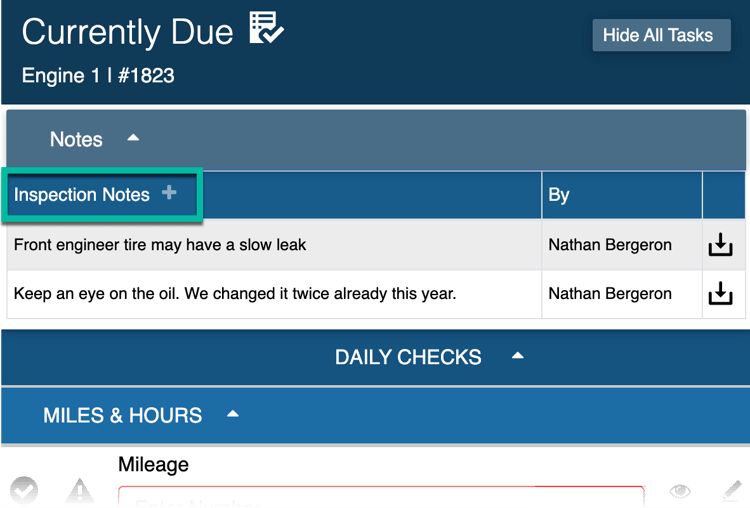 Use Inspection Notes on Vehicle & Station checklists