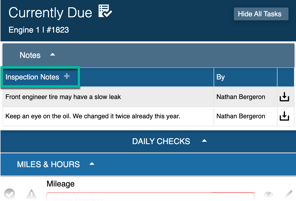 Use Inspection Notes on Vehicle & Station checklists