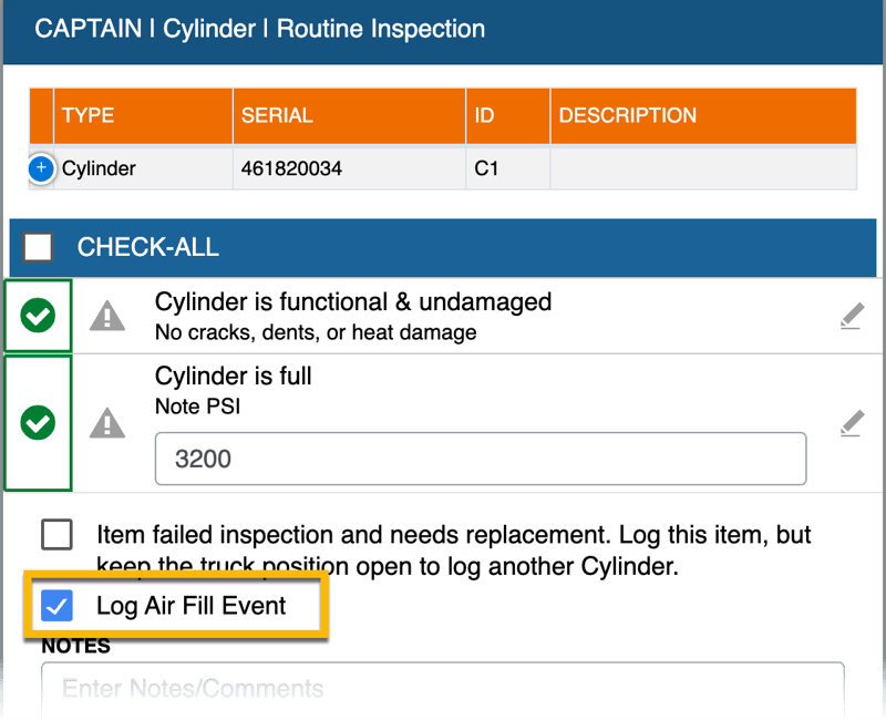 Logging an SCBA air fill
