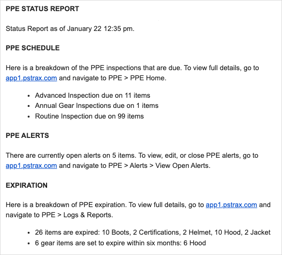 PPE Status Report email