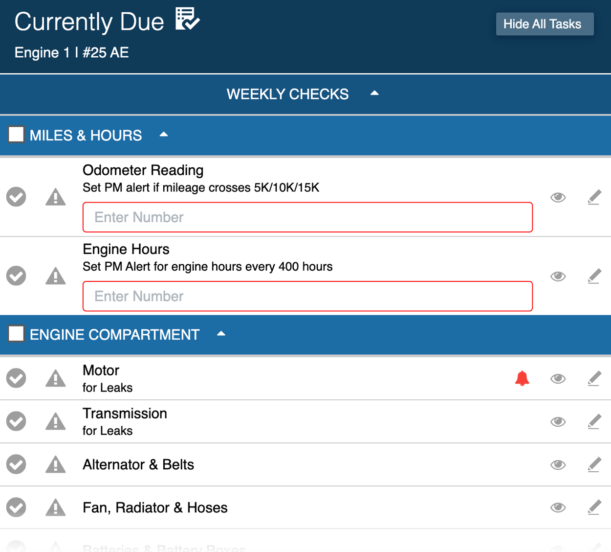 Adjust the default view on Vehicle & Station checklists