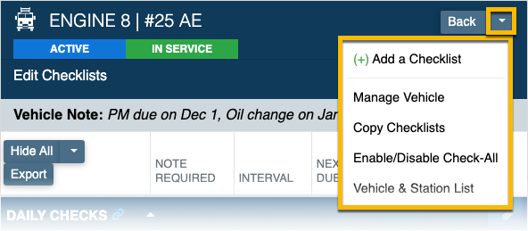 Edit Vehicle & Station checklists