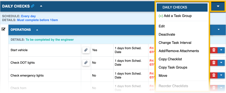 Edit Vehicle & Station checklists