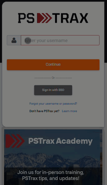 Log into PSTrax